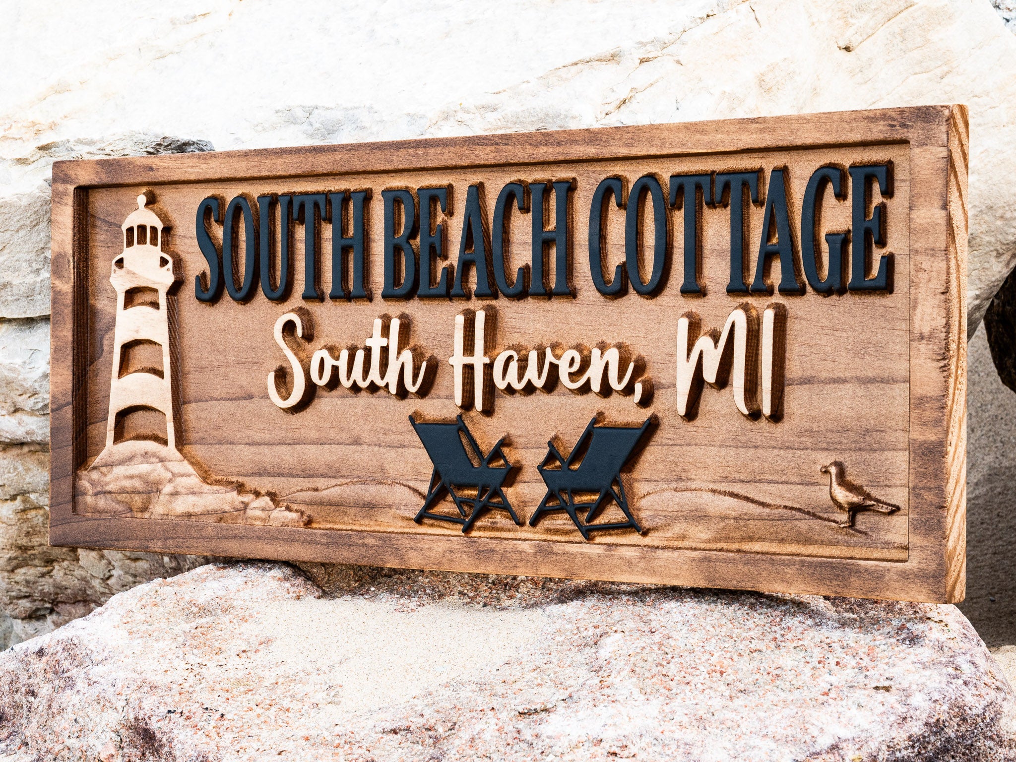 Custom Beach Name Sign with Lighthouse
