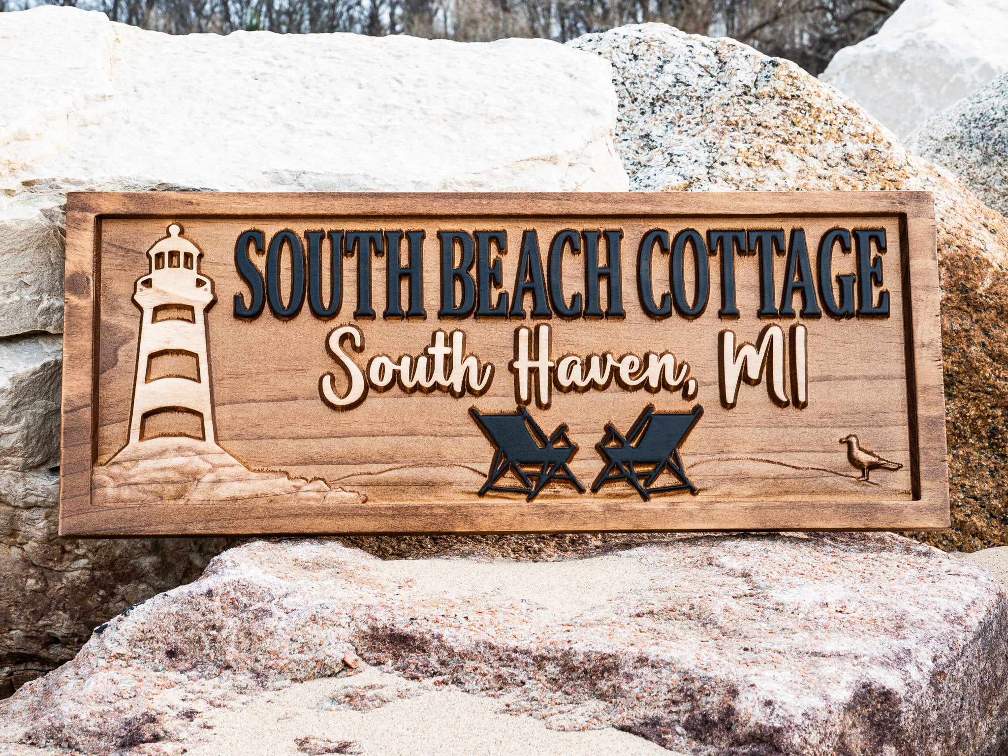 Custom Beach Name Sign with Lighthouse