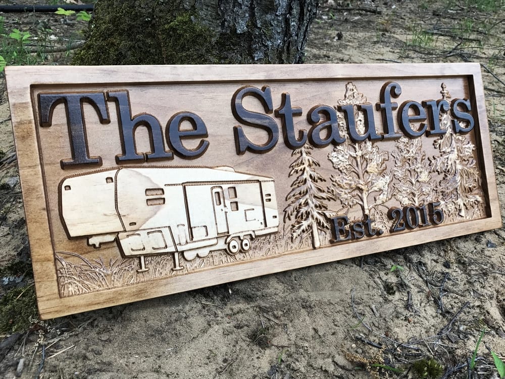 Custom Camping Sign with Fifth Wheel - 3D Woodworker